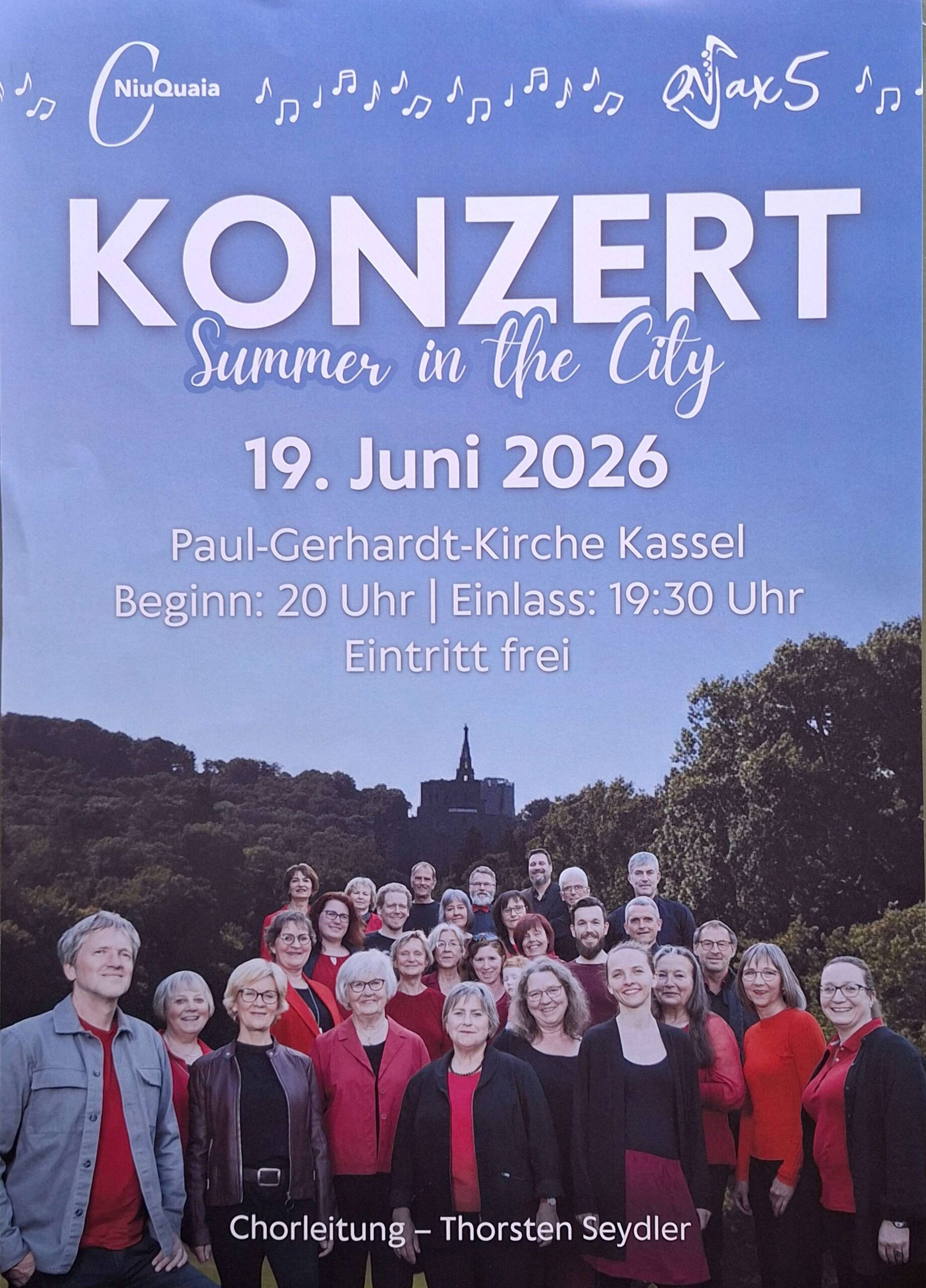 Chorkonzert „Summer in the City“ mit Niu Quaia und Sax 5 am 19.06.2026 ...